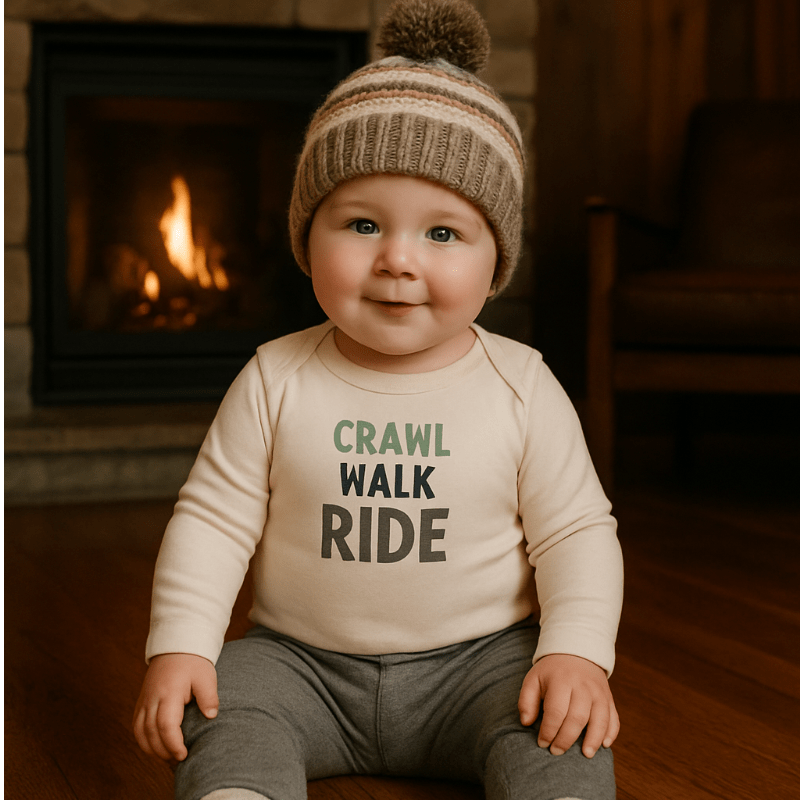 Baby Long Sleeve Graphic Bodysuit - Crawl Walk Ride| 100% Organic ...