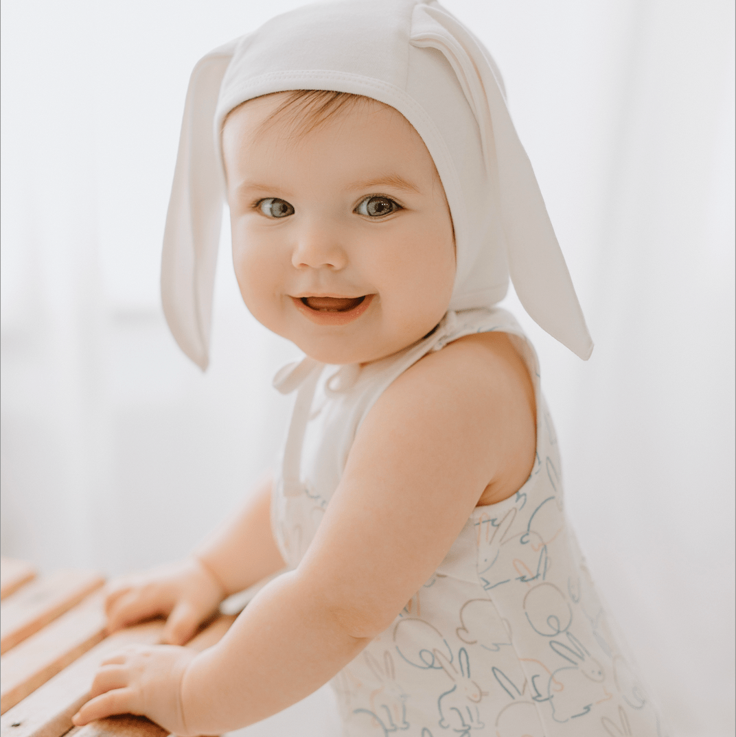 Baby Bonnet Hat with Ears - Ivory | 100% Organic - Finn + Emma